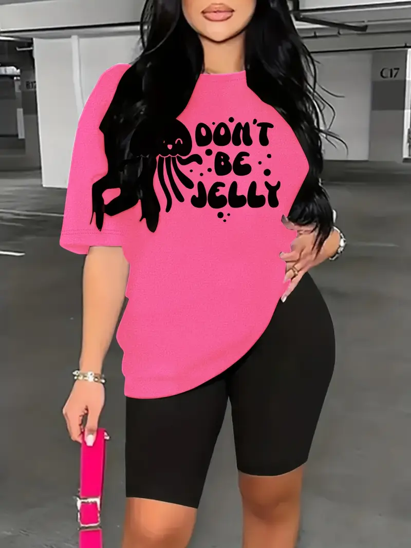Letter Print T Shirt Plus Size Short Sleeve Crew Neck Casual Temu