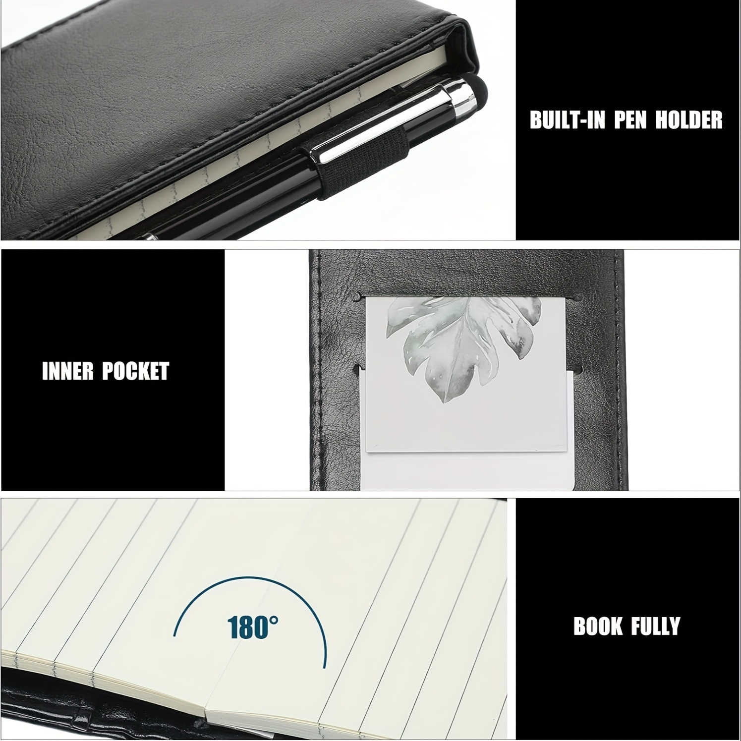 Notepad Set Faux Leather Cover 50 Lined Sheets Metal Pen 8 - Temu