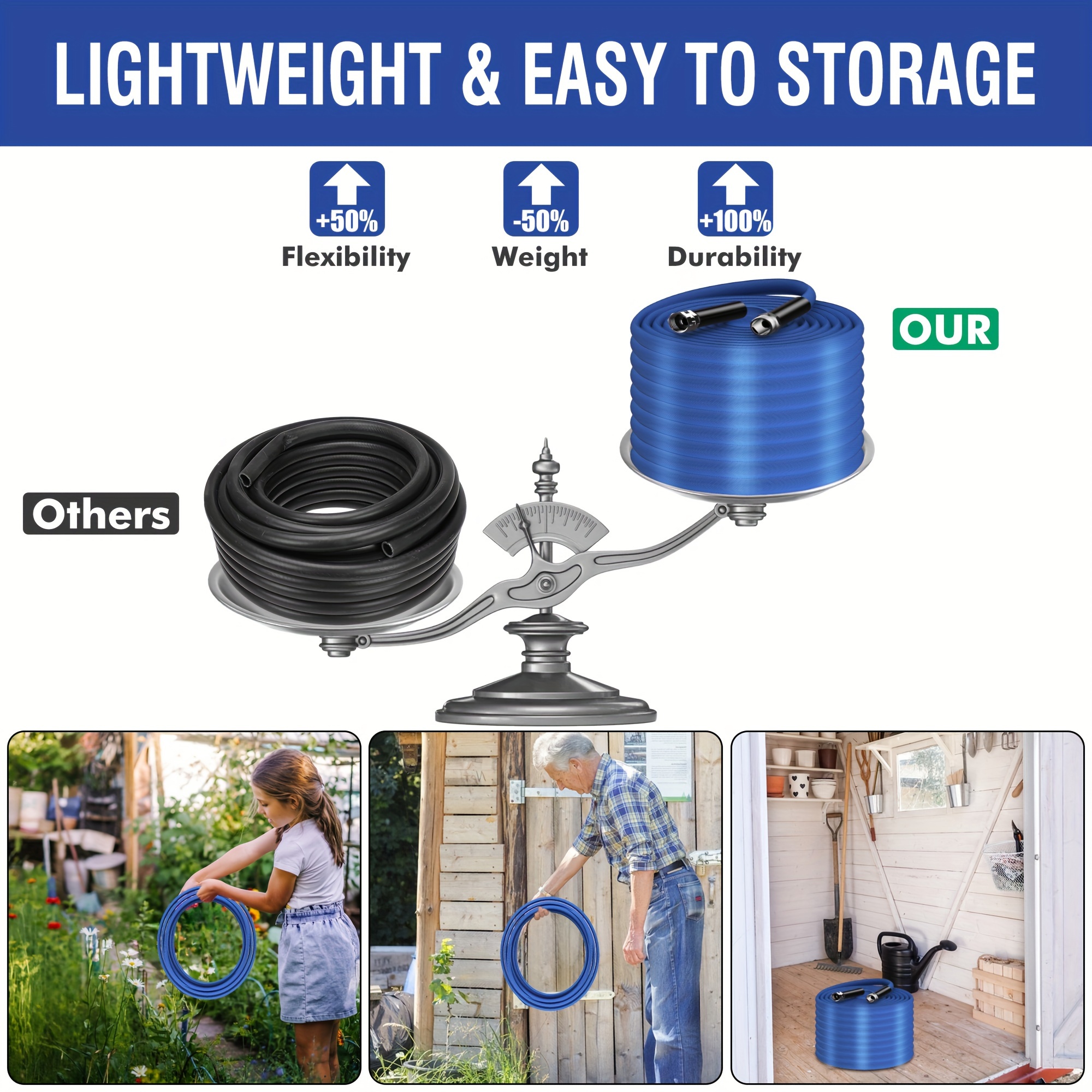 non expandable garden hose blue water hose lightweight flat - Temu