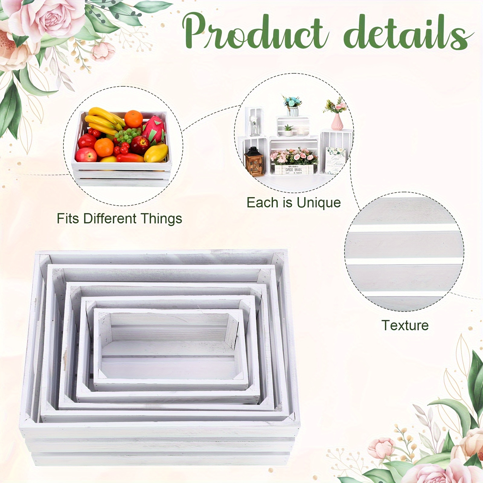 Decorative Nesting Wooden Crates Storage Display 5 Size - Temu