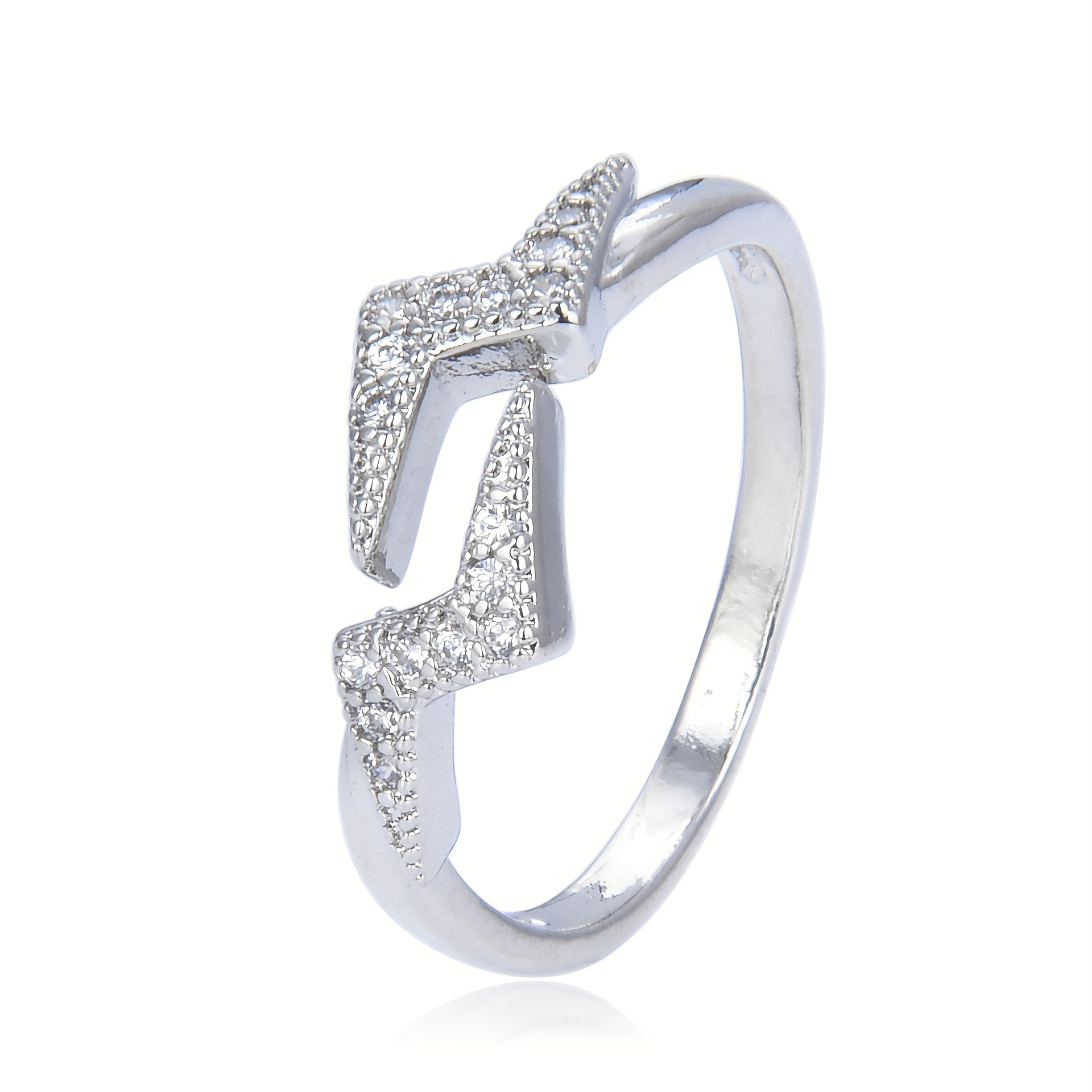 Minimalist Iced Shiny Zircon Lightning Open Ring Adjustable - Temu United Kingdom