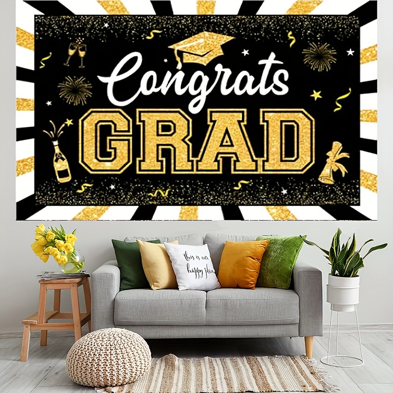 Graduate Banner Decorations Black Golden Graduation Banner - Temu Australia