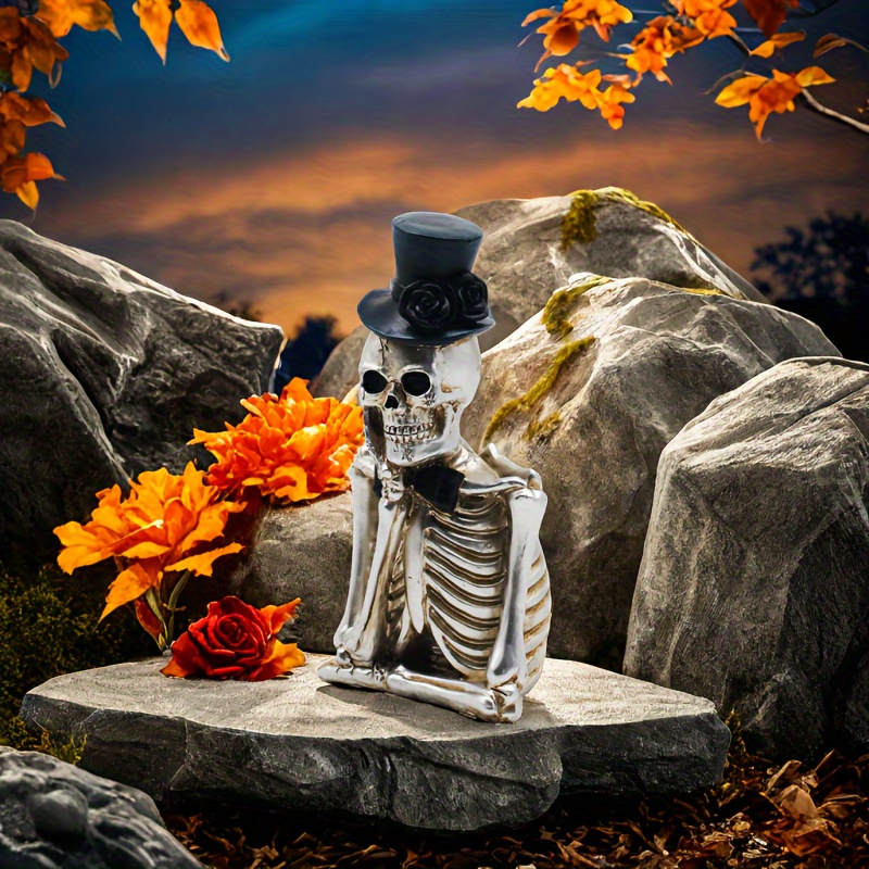Vintage style Resin Skeleton Black Hat Thinking Listening - Temu
