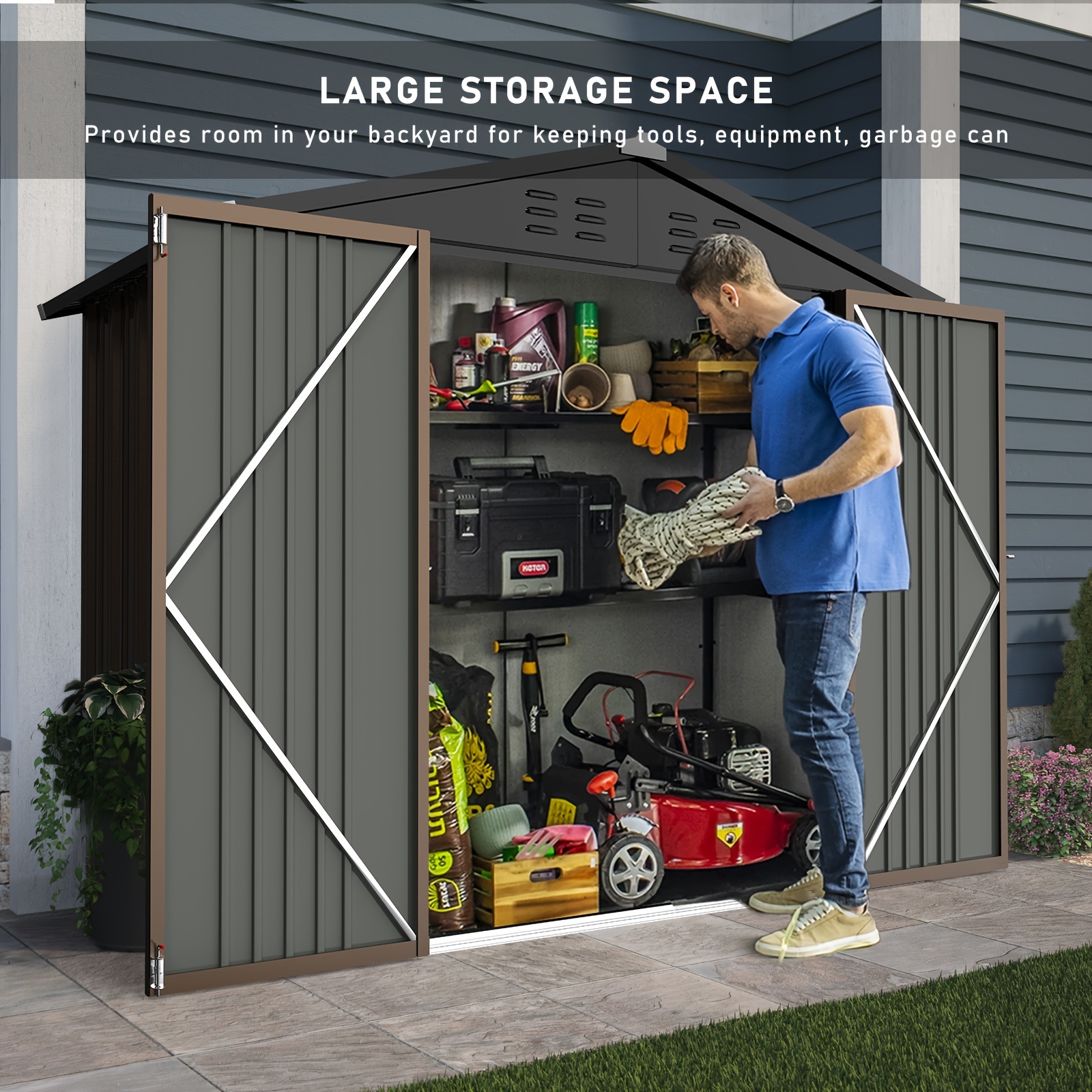 Outdoor Storage Shed Tool Garden Metal Sheds Lockable Door - Temu