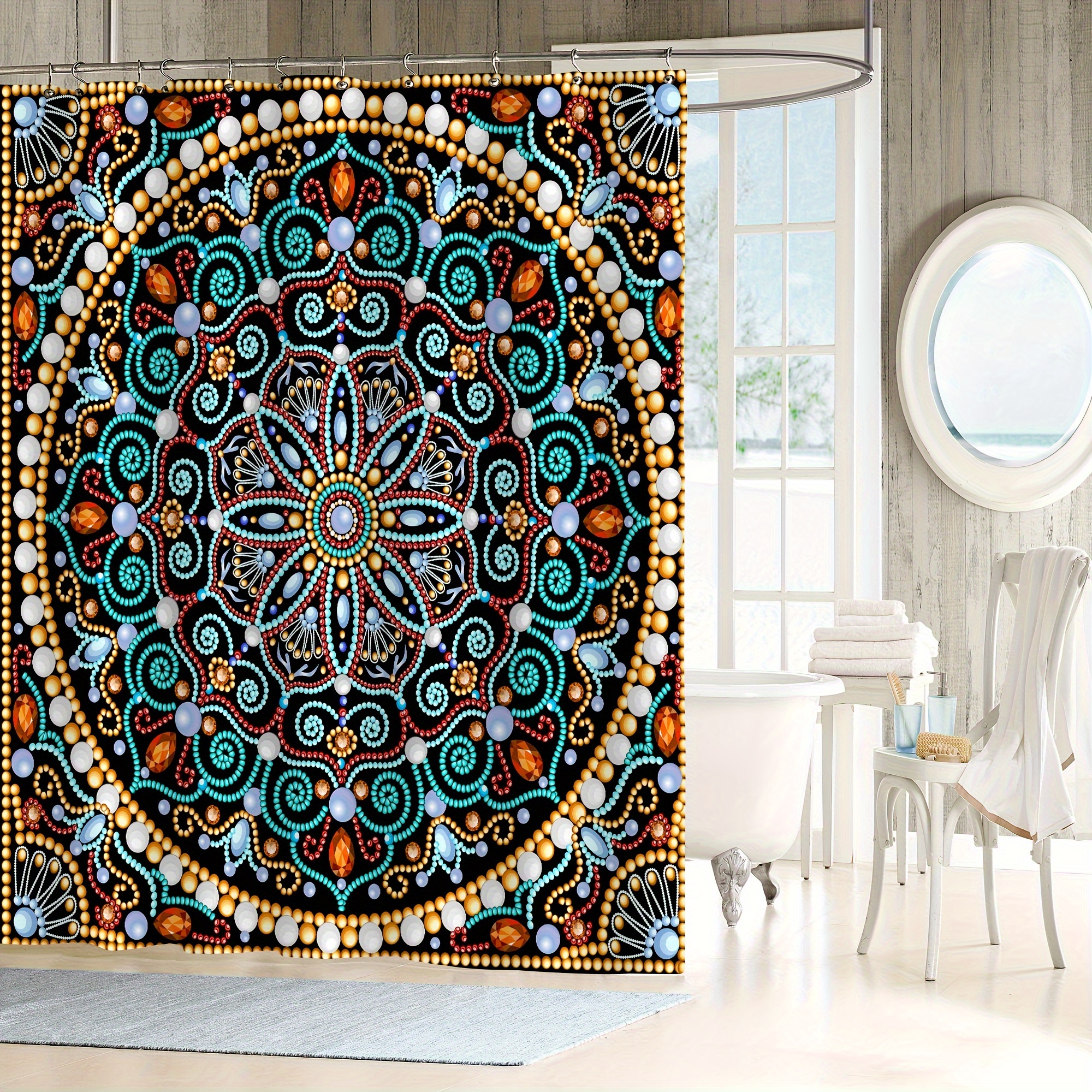 Pearls Shower Curtain Set Vintage Elegant Geometry Bathroom - Temu ...