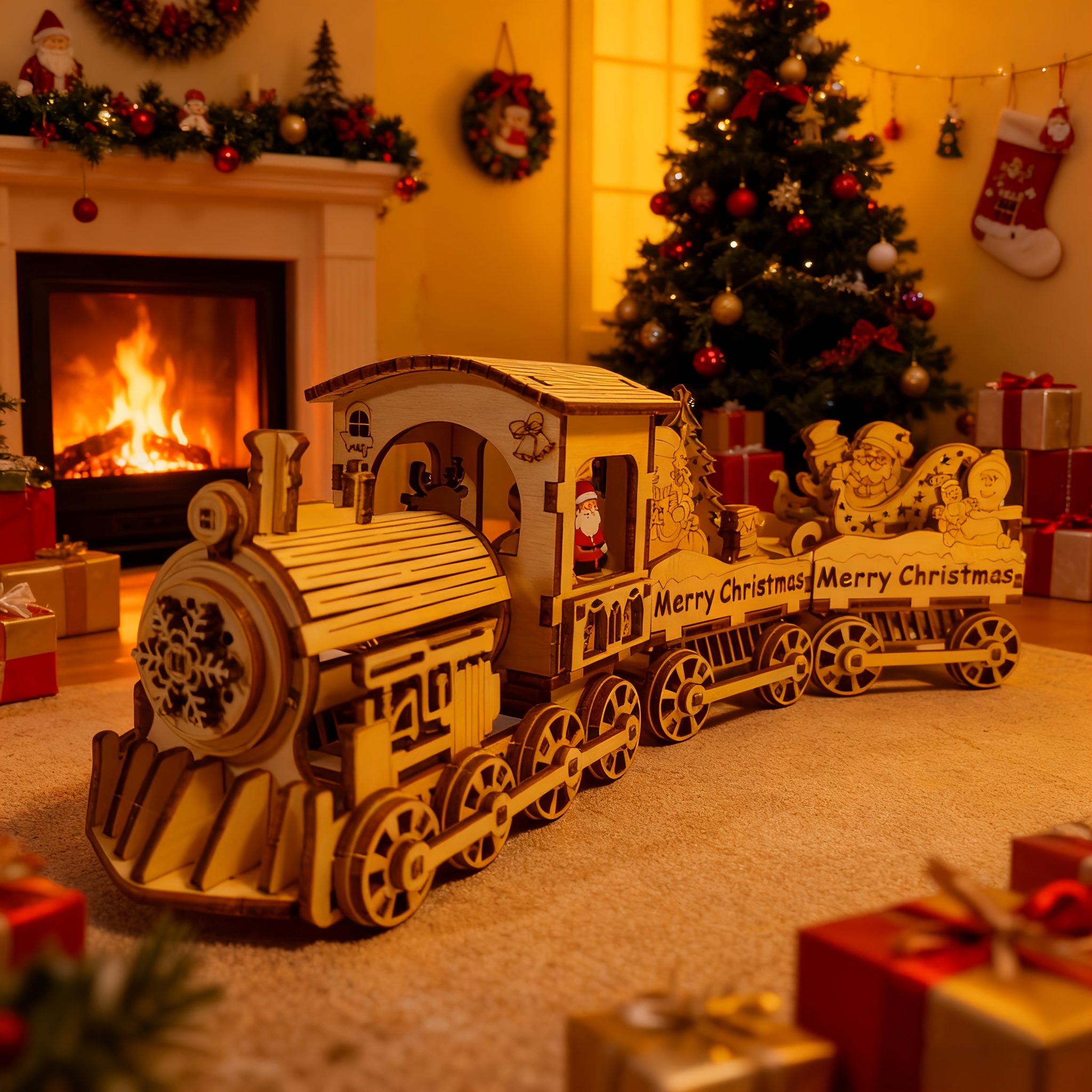 wooden model train sold on Temu United States