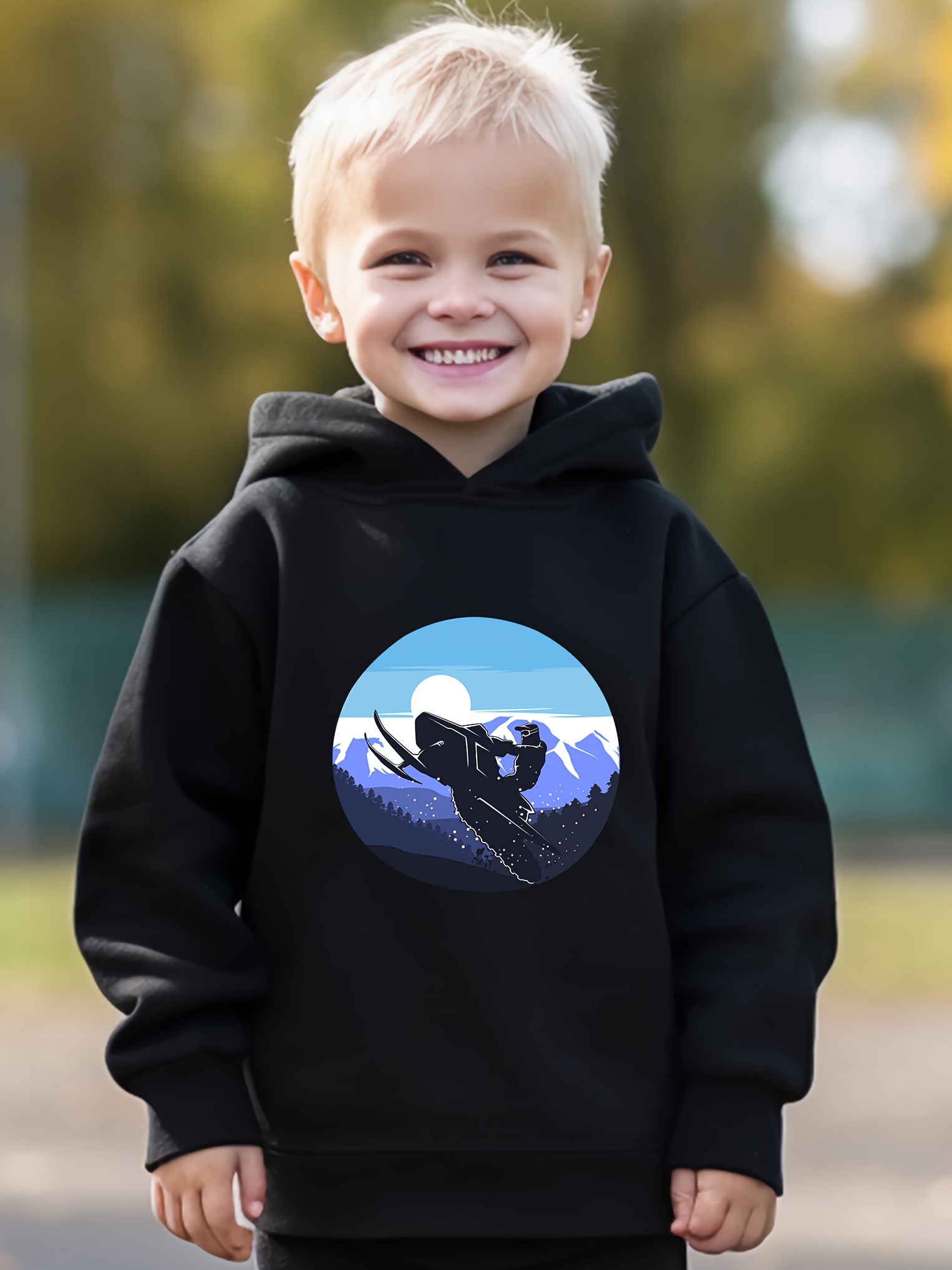 Sun Snow Mountain Skateboarder Print Boys Girls Outfits - Temu Philippines