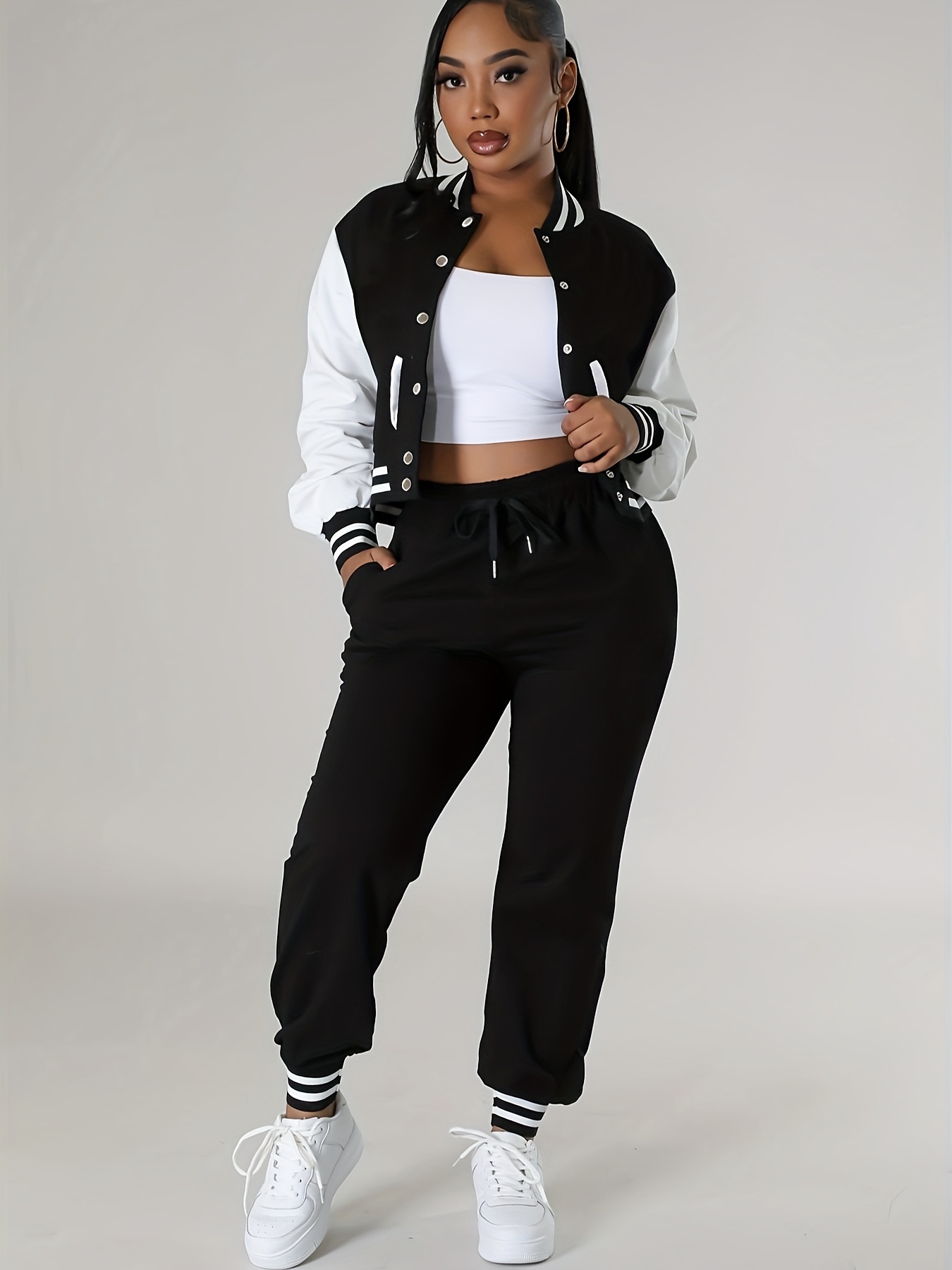 Color Block Button Front Jacket Casual Long Sleeve Baseball - Temu ...