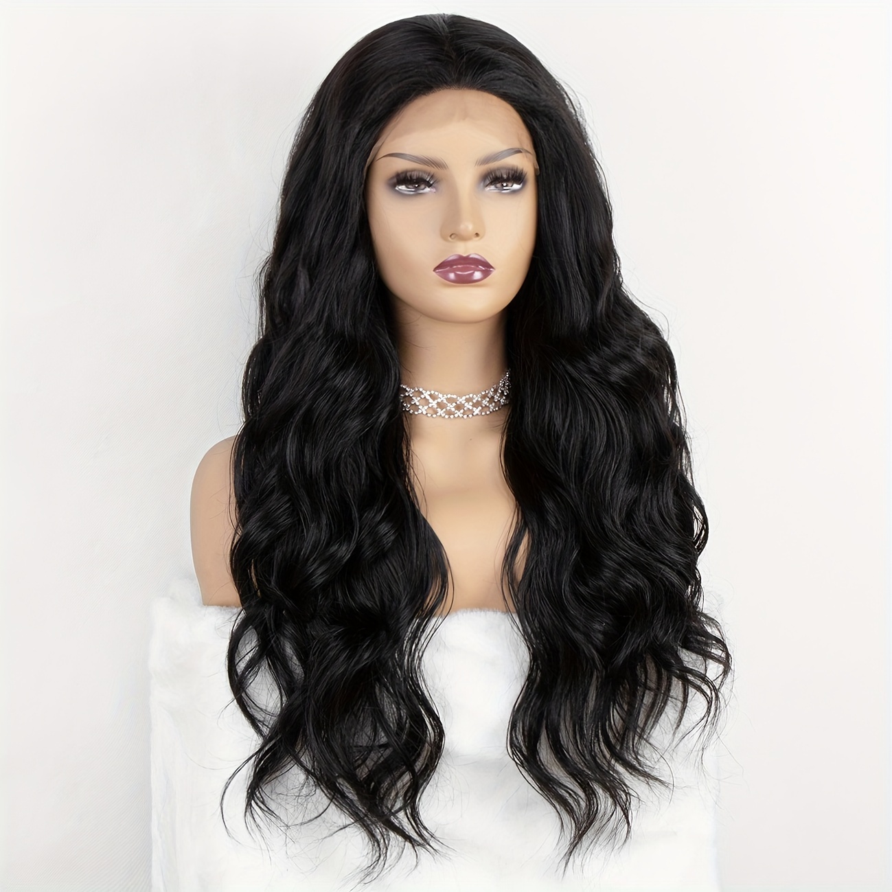 Elegant Long Black Body Wave Synthetic Lace Front Wig Wig - Temu