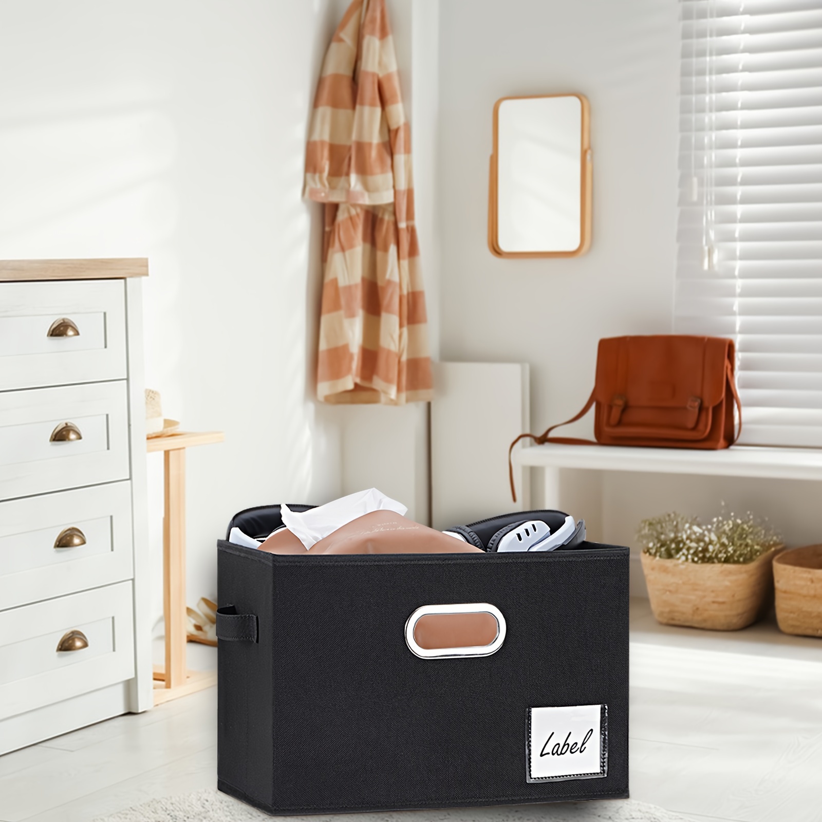 closet storage bins handles label storage basket lid Temu