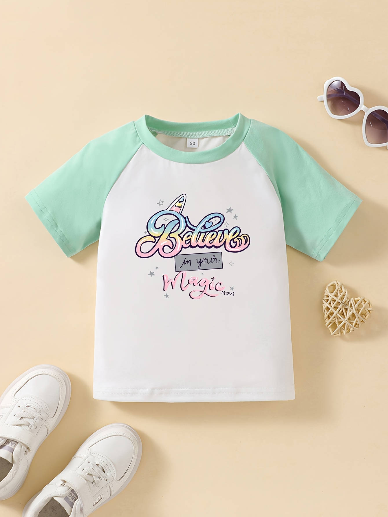 Girls Toddlers Kids Summer New Casual Color Block Raglan T - Temu ...