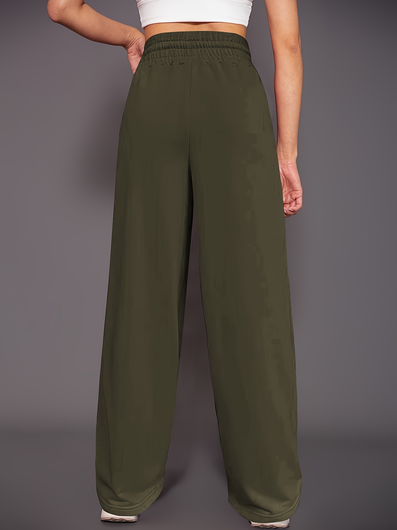 Solid Drawstring Pants Casual High Waist Wide Leg Pants - Temu
