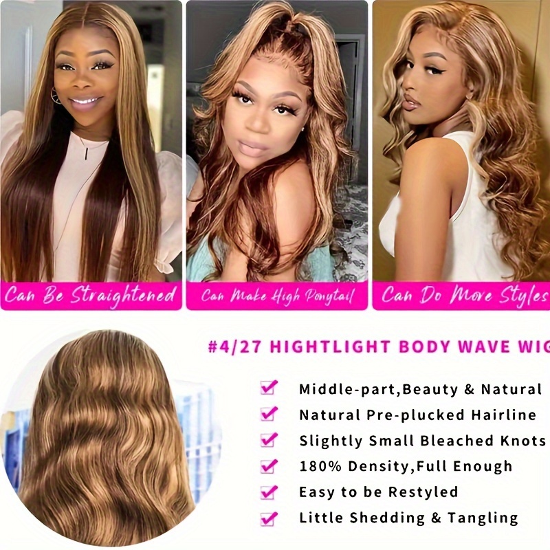 Highlight Body Wave Wig 4/27 Human Hair Lace Wigs Brazilian - Temu