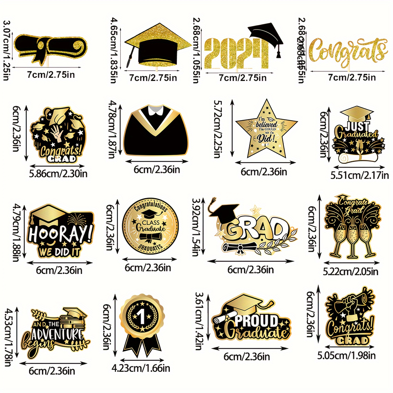 2024 Graduation Cupcake Toppers Set Of 28 - Black And Gold Paper ...