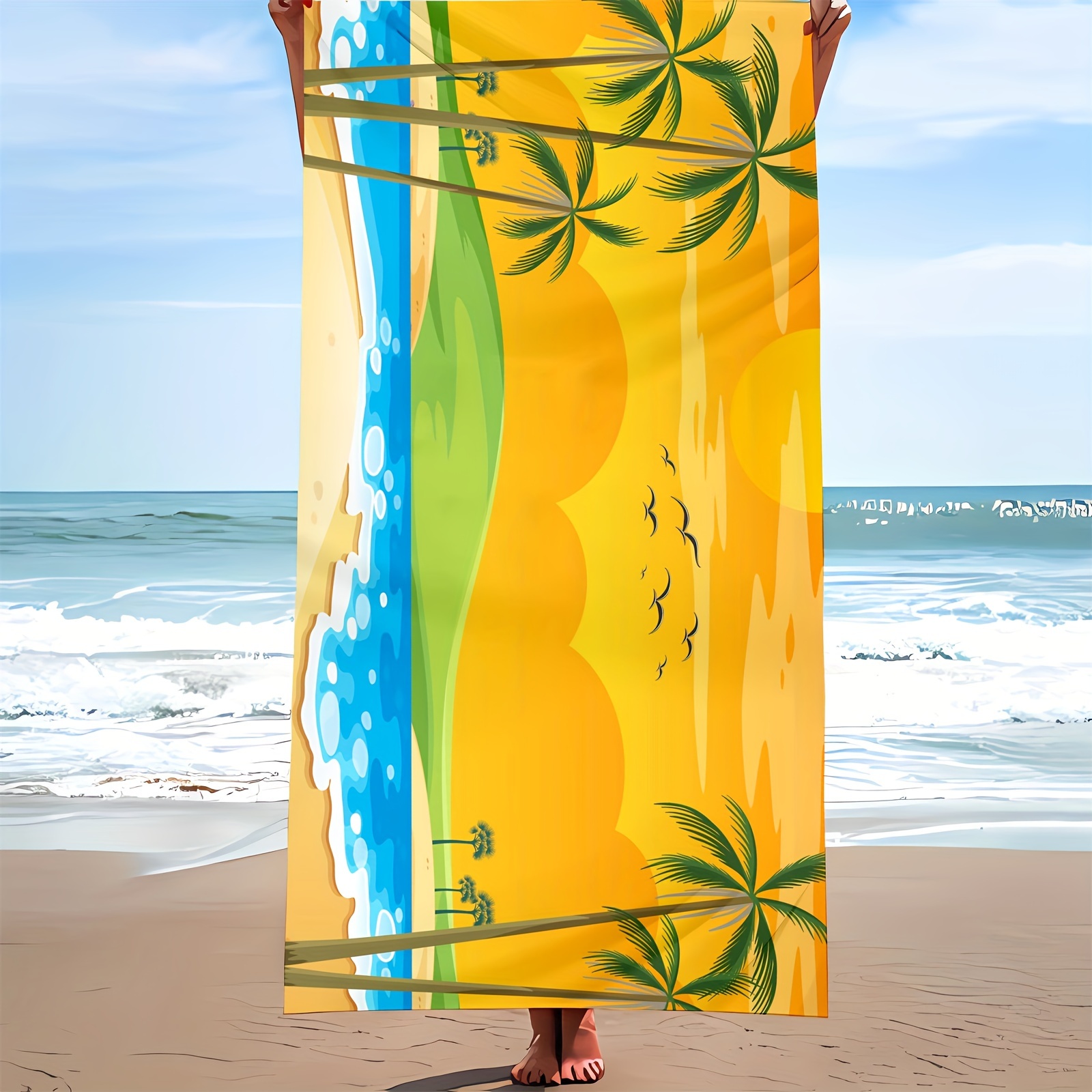 cartoon sunset coconut tree print beach towel soft - Temu Canada