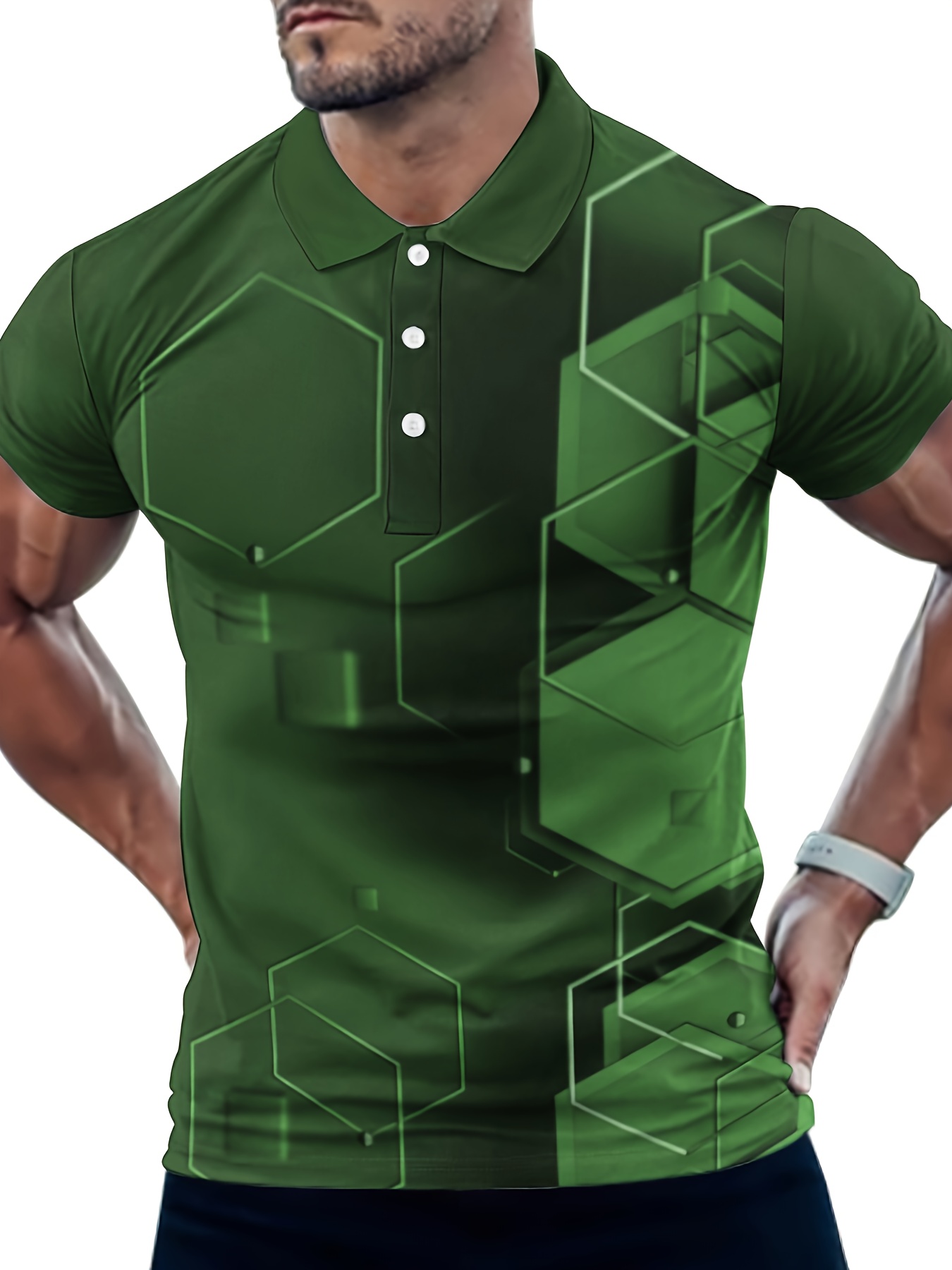 Plus Size Mens Hexagonal Graphic Print Golf Shirt Summer Temu New