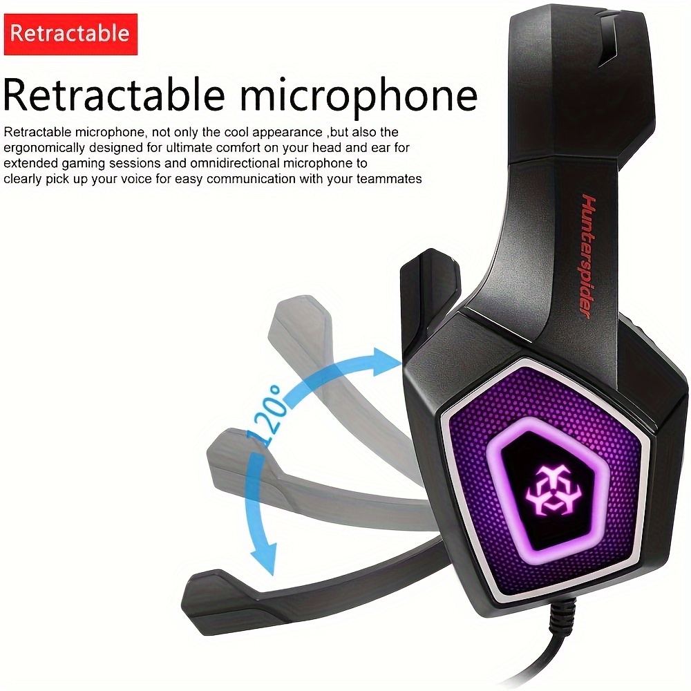 Gaming Headset Led Lights Ear Noise Cancelling Mic Stereo - Temu