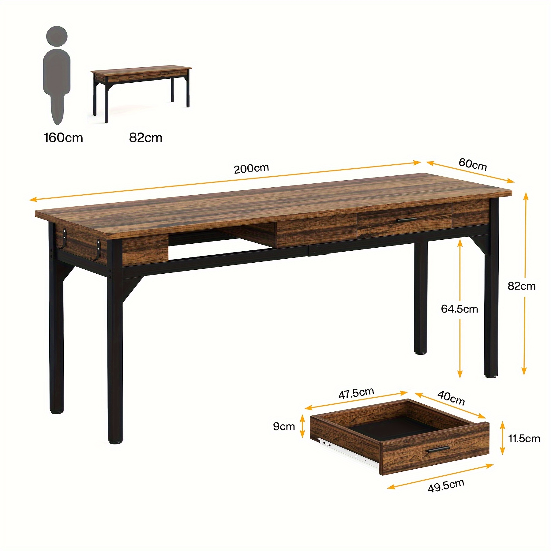 200cm long desk store
