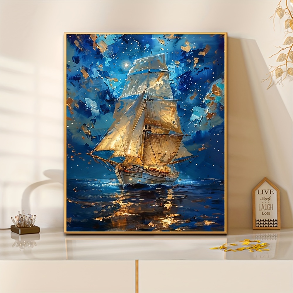 Ocean Sailboat Diamond Painting Kit Diy 5d Round Diamond - Temu