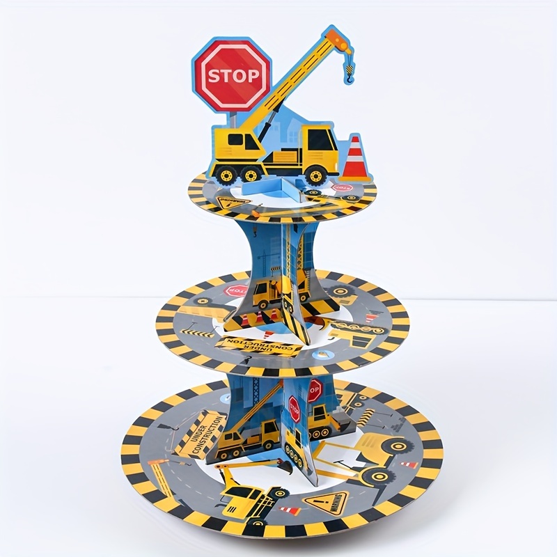 Engineering Vehicle Party 3 Tier Cupcake Display Stand Happy - Temu ...