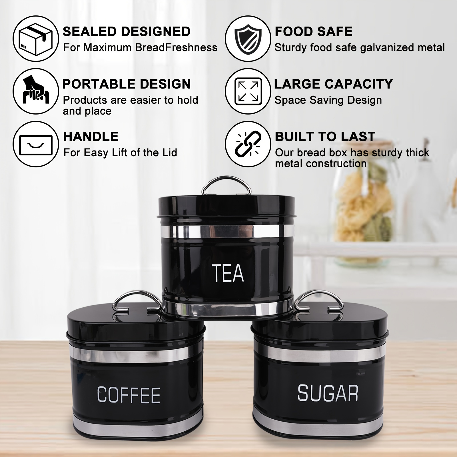 Metal Container Set Sealed Lids Bread Sugar Coffee Tea Hand - Temu