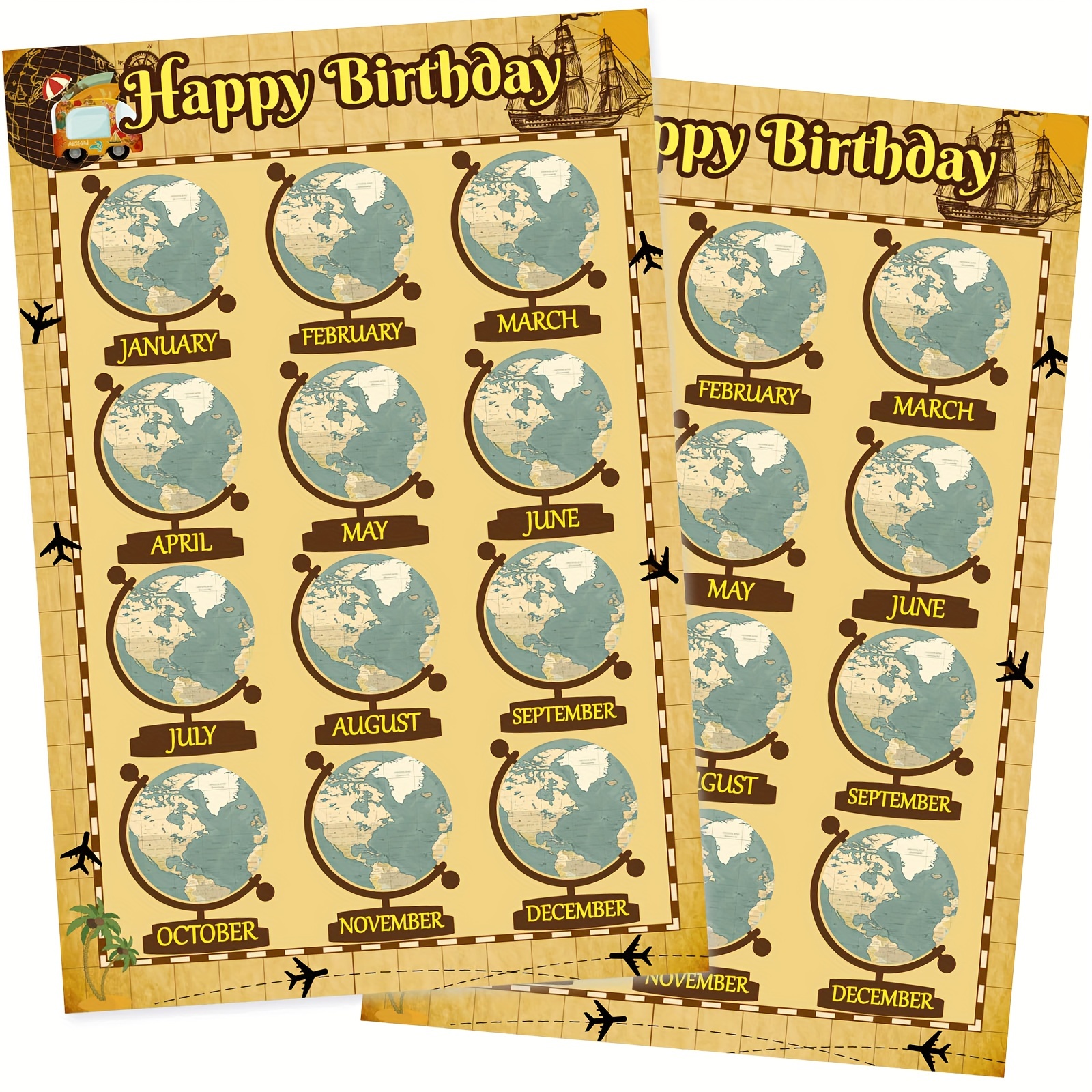 Happy Birthday Travel Globe Poster Chart - Temu