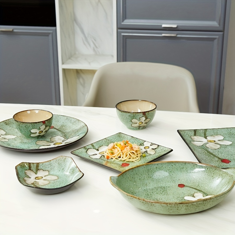 4pcs Rice Bowls Set, Korean Light Green Series, Handmade Underglaze ...