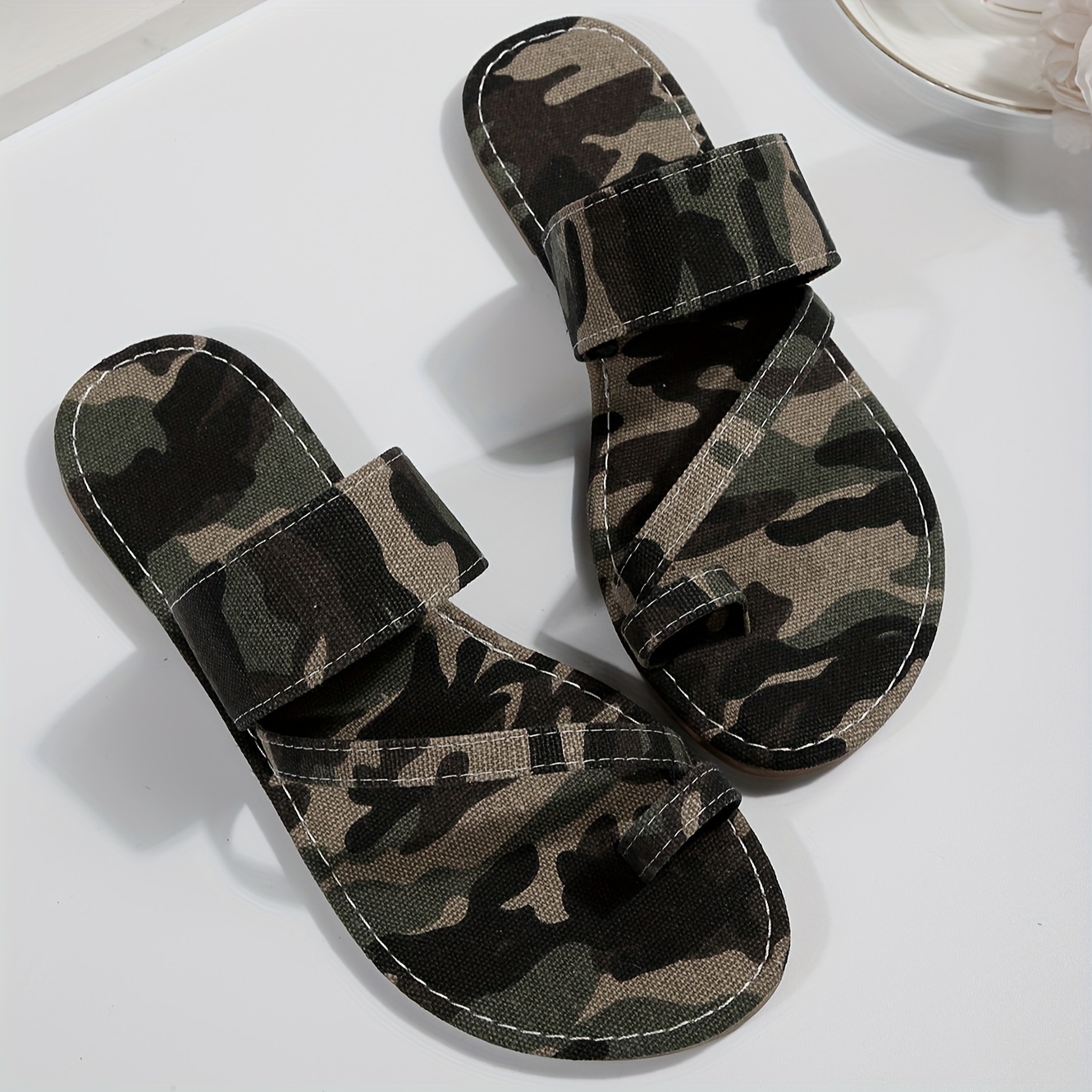 Women's Denim Color Flat Slides Toe Loop Slip Slide Sandals - Temu ...