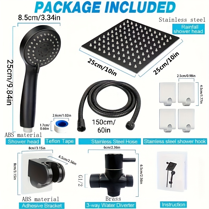 1pc Bathroom Shower Set 8in 10in 12in Waterfall Top Spray 3 - Temu ...