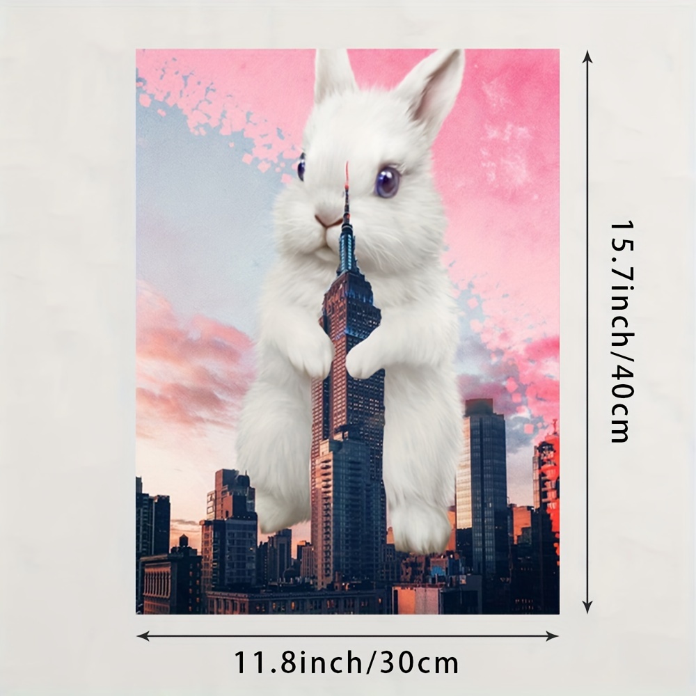 Funny Rabbit And Cityscape Canvas Print - 1pc, Wall Art Poster Without ...