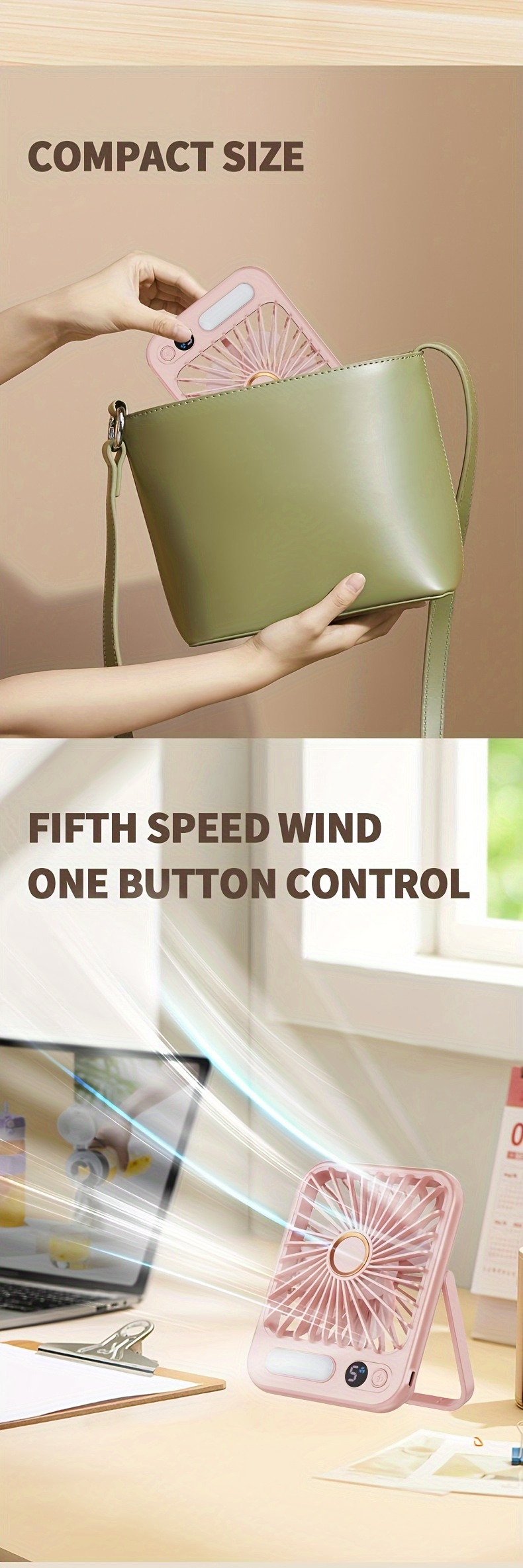 Portable Desktop Fan 180° Foldable, Large Battery Powered Small ...