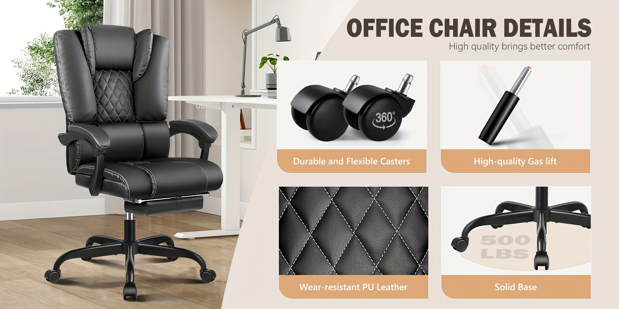 Wing Back Office Chair Big Tall Office Chair Desk Chair - Temu