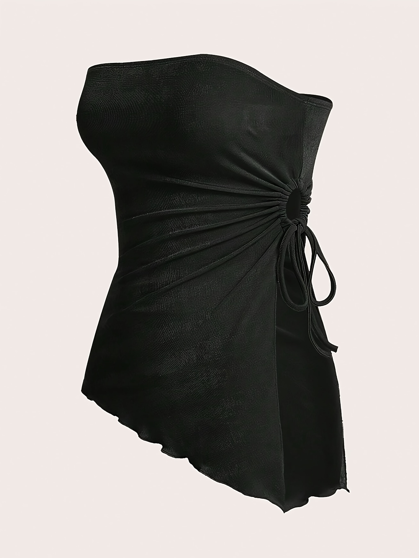 Drawstring Side Asymmetric Hem Tube Top Casual Ring Detail - Temu