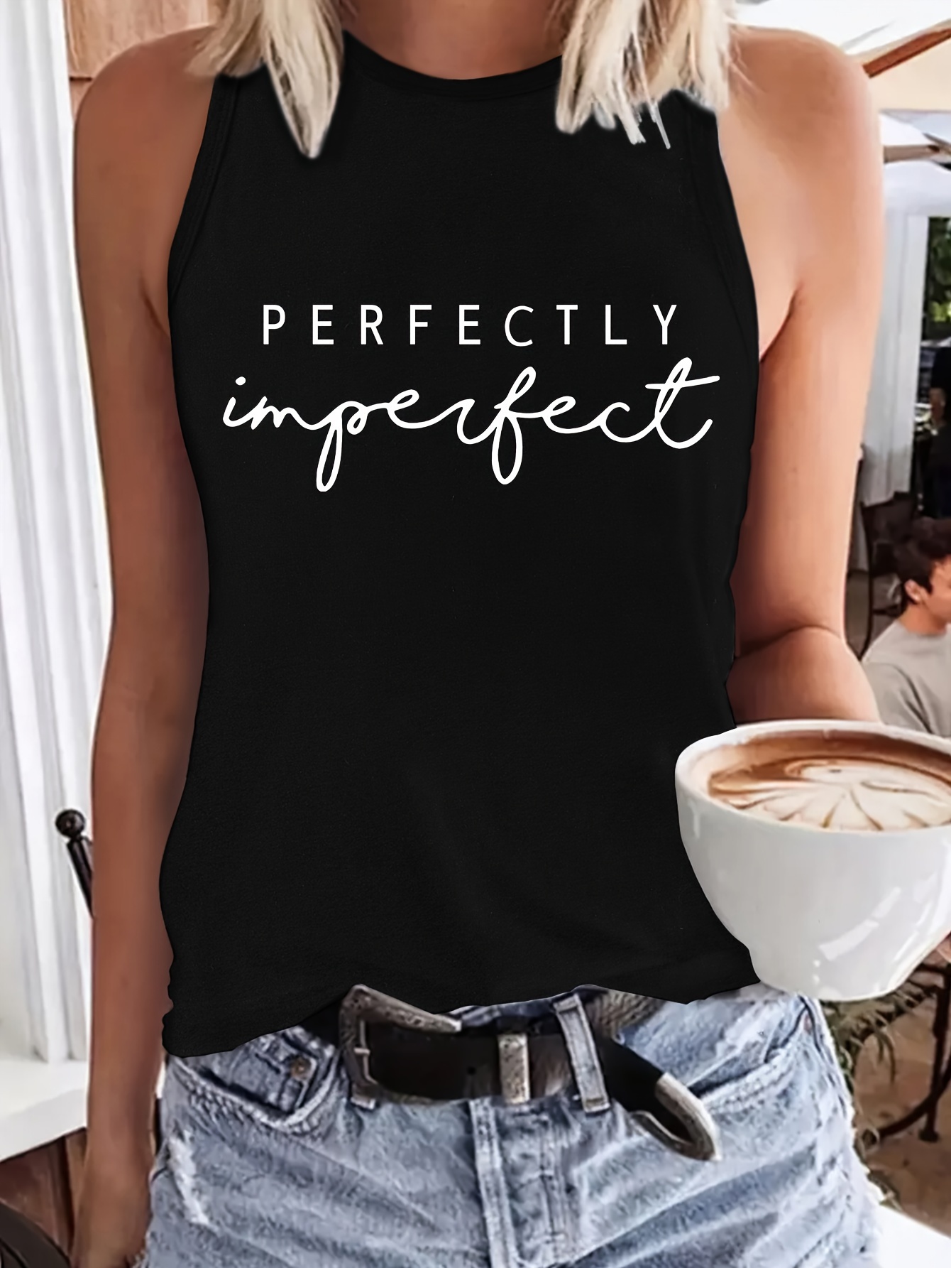Letter Print Crew Neck Tank Top Casual Sleeveless Top Summer - Temu Canada