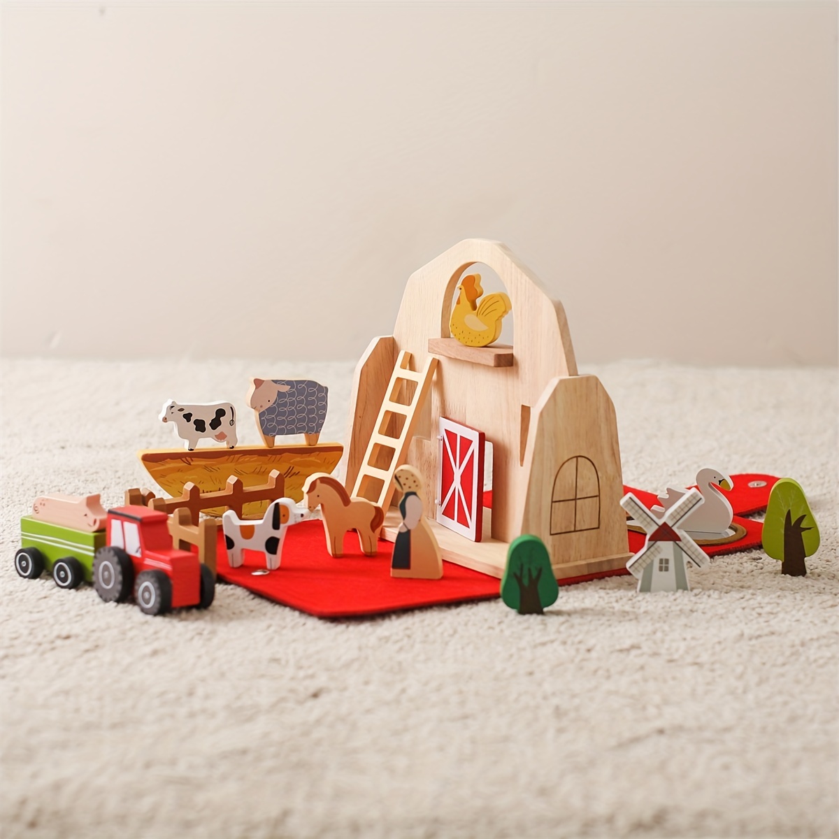 Farm Animals Barn Toys Wooden Montessori Stacking Toddlers - Temu