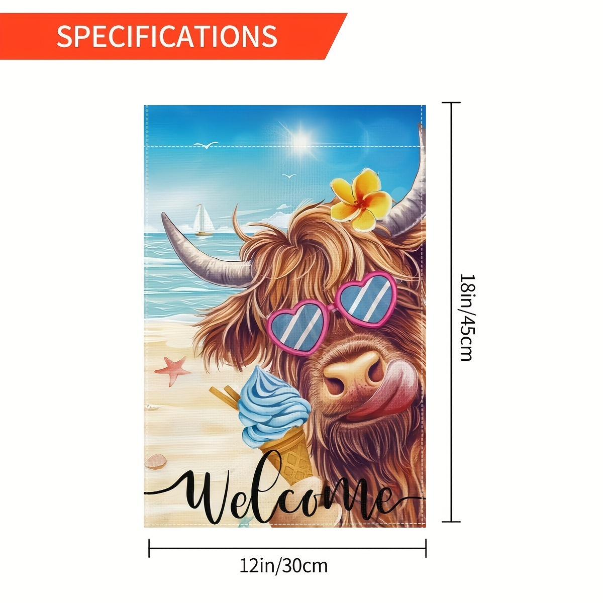 Welcome Summer Highland Cattle Garden Banner Ice Cream Beach - Temu ...