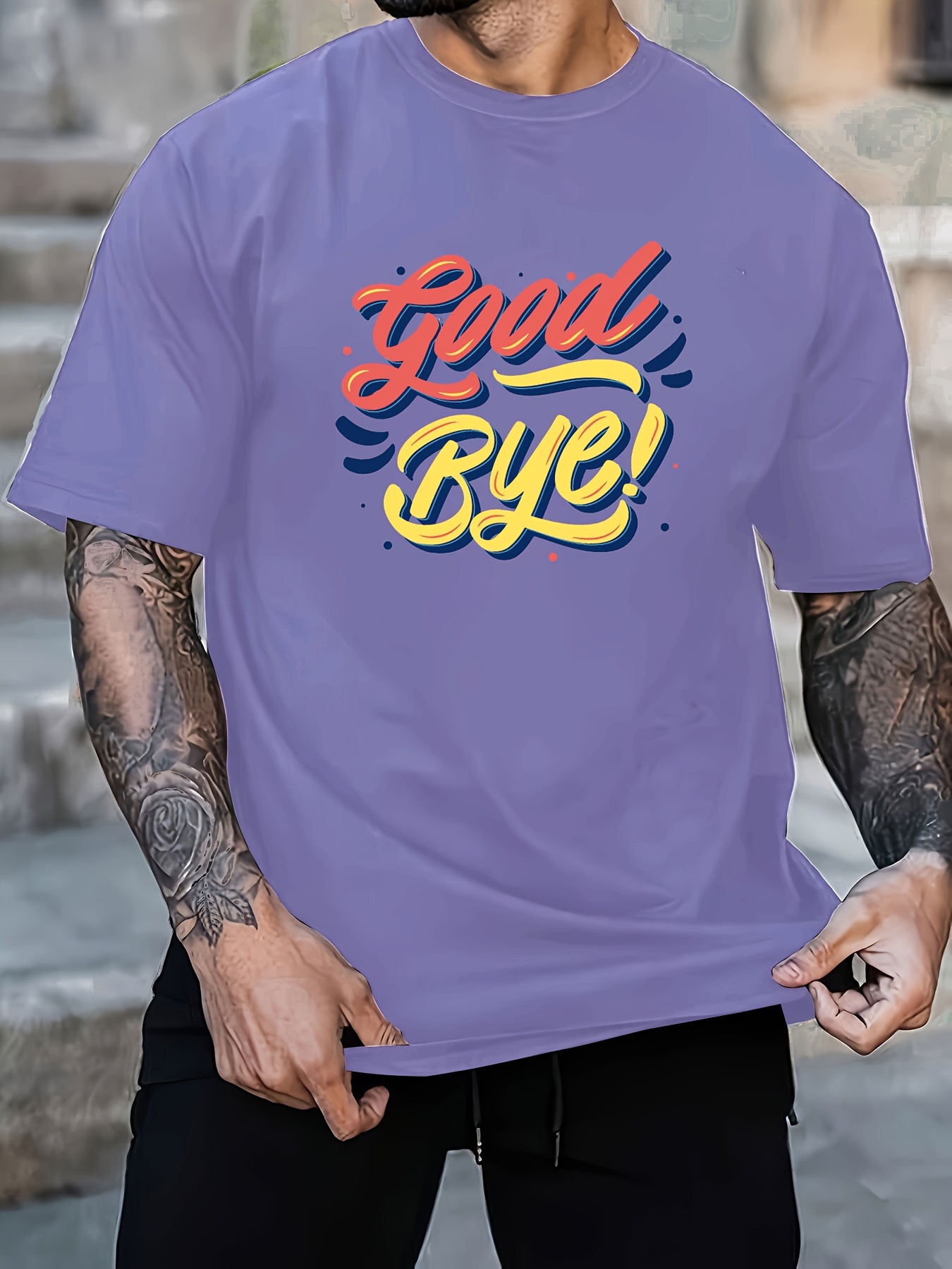 Plus Size Men's "good Bye" Graphic Print T shirt Summer - Temu Philippines