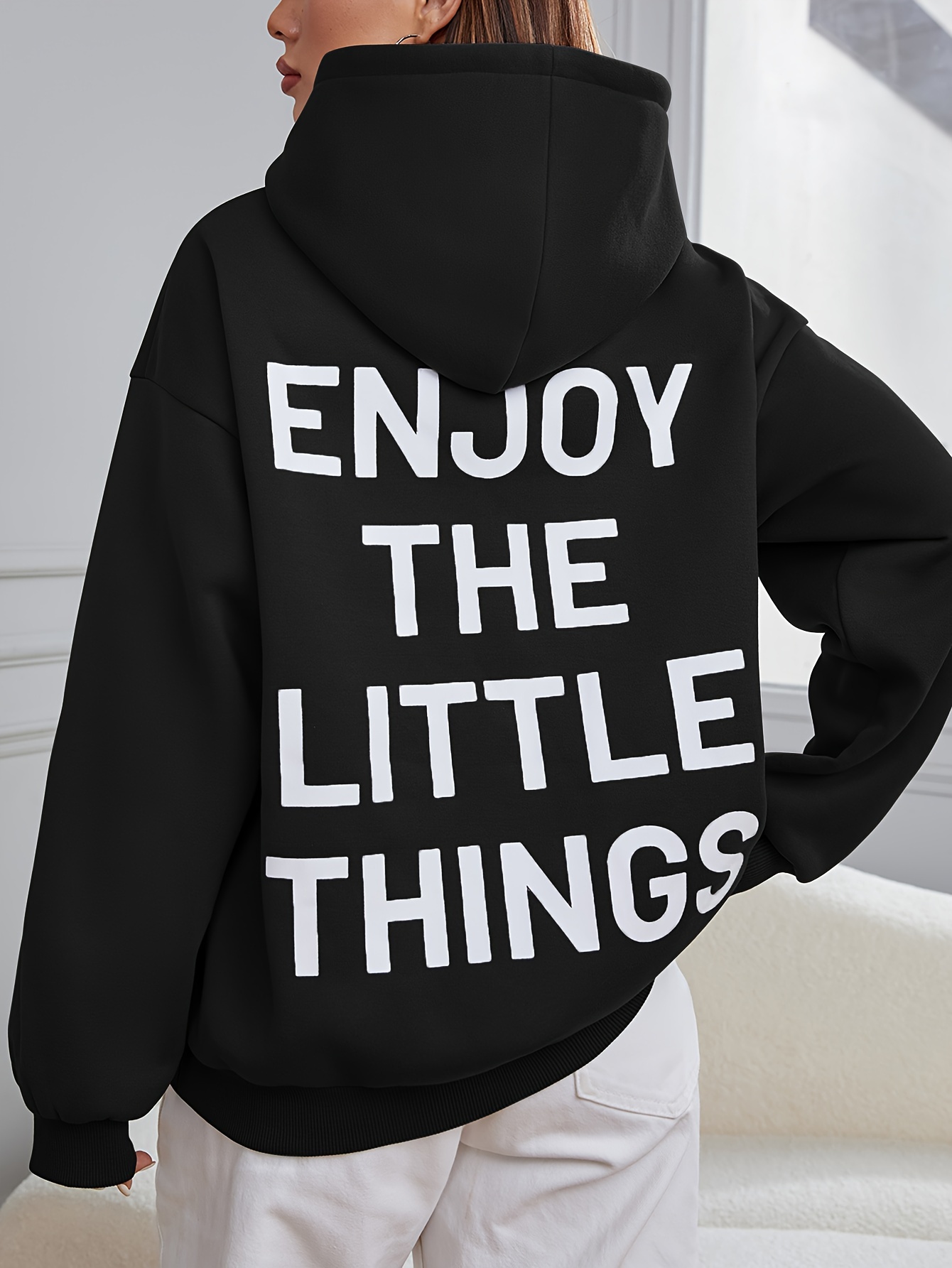Letter Print Kangaroo Pocket Hoodie Casual Long Sleeve Temu Australia