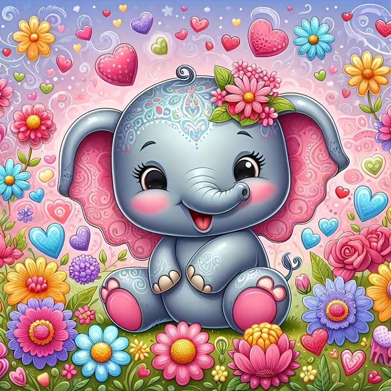 Diamond Art Painting 3d Cartoon Animal Elephant Floral - Temu Canada