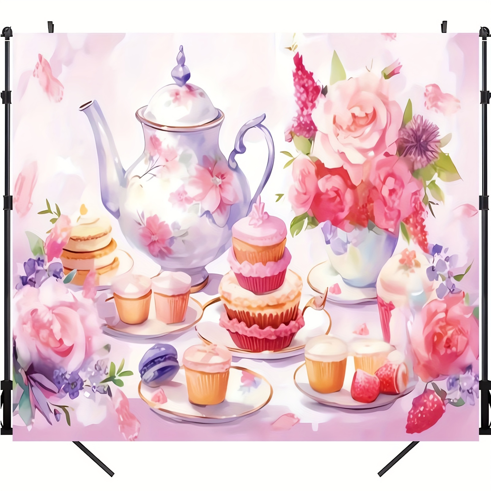 1pc, 51×59inch/70.8×90.5inch, Afternoon Tea Dessert Banner Backdrop ...