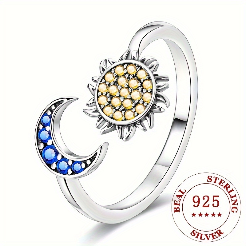 Sun Moon Open Ring Inlaid Shiny Zircon Elegant 925 Silver - Temu United ...