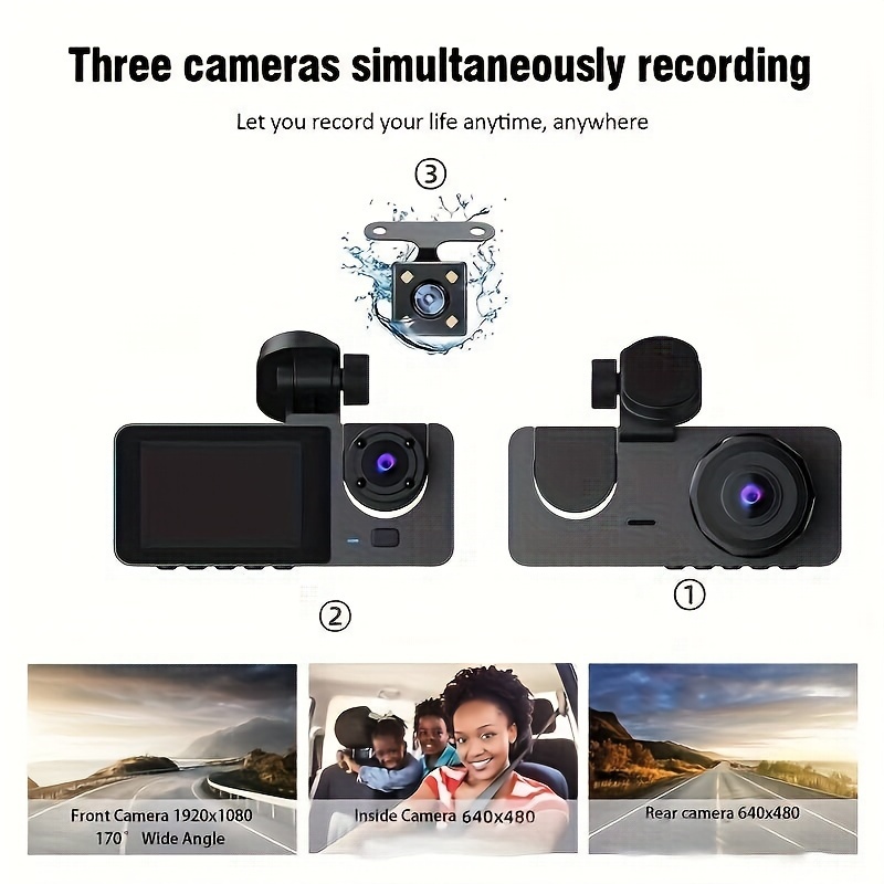 1080p Dash Cam 3 Channel Front Rear Inner Side Built - Temu United