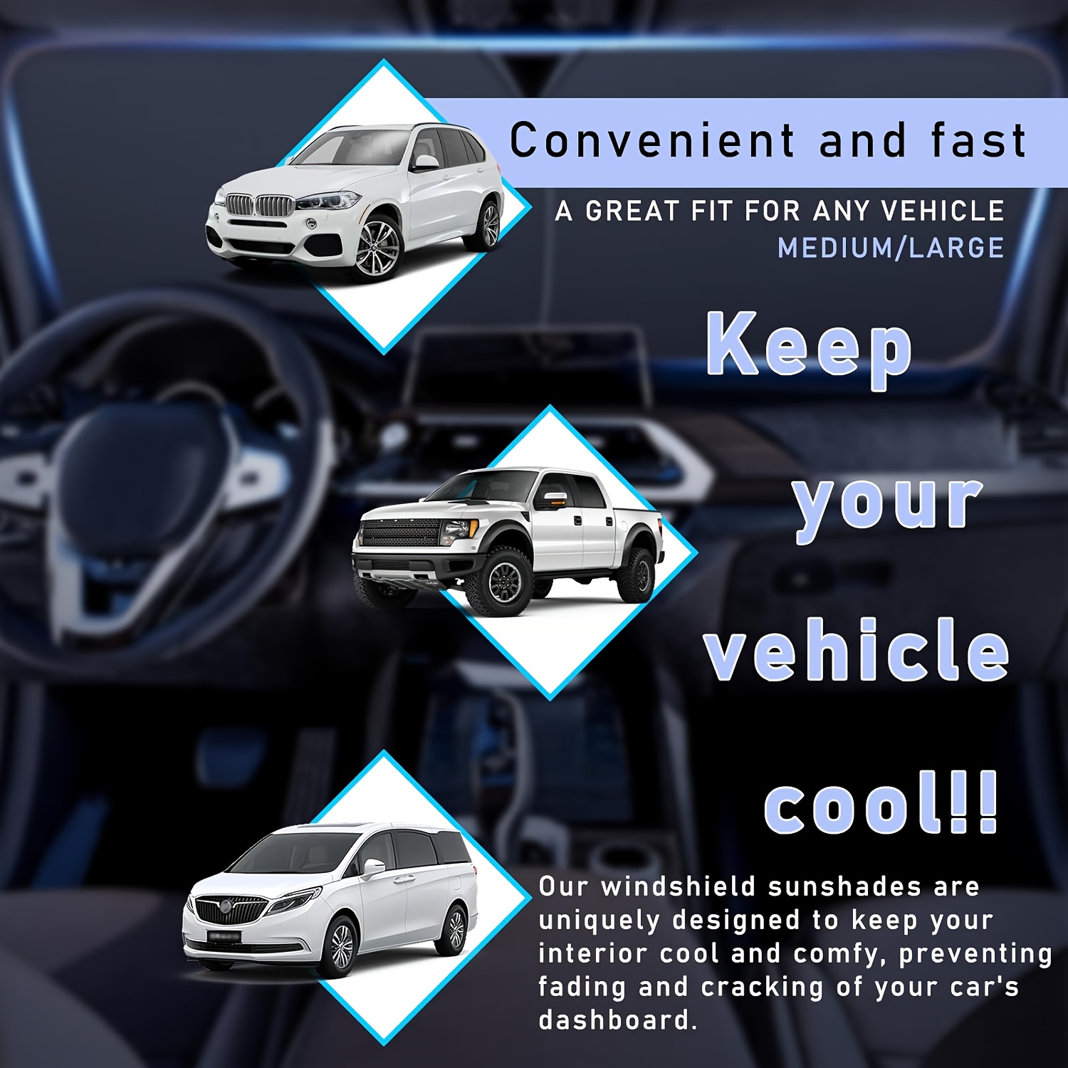 2-piece Car Windshield Sunshades: Foldable Car Front Window Shades For ...