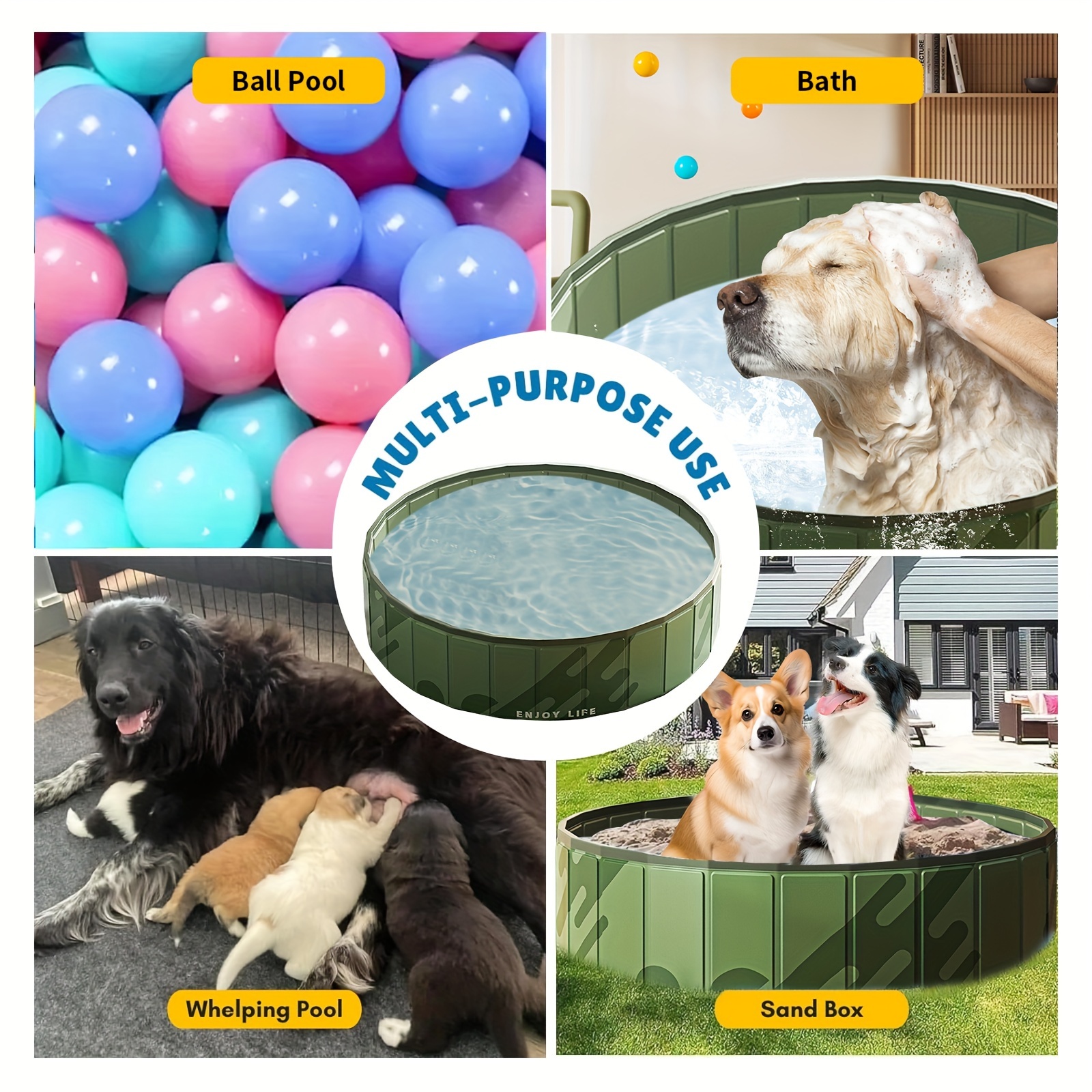 Foldable Large Dog Bath Tub Heavy Duty Pvc Pet Swimming Pool - Temu