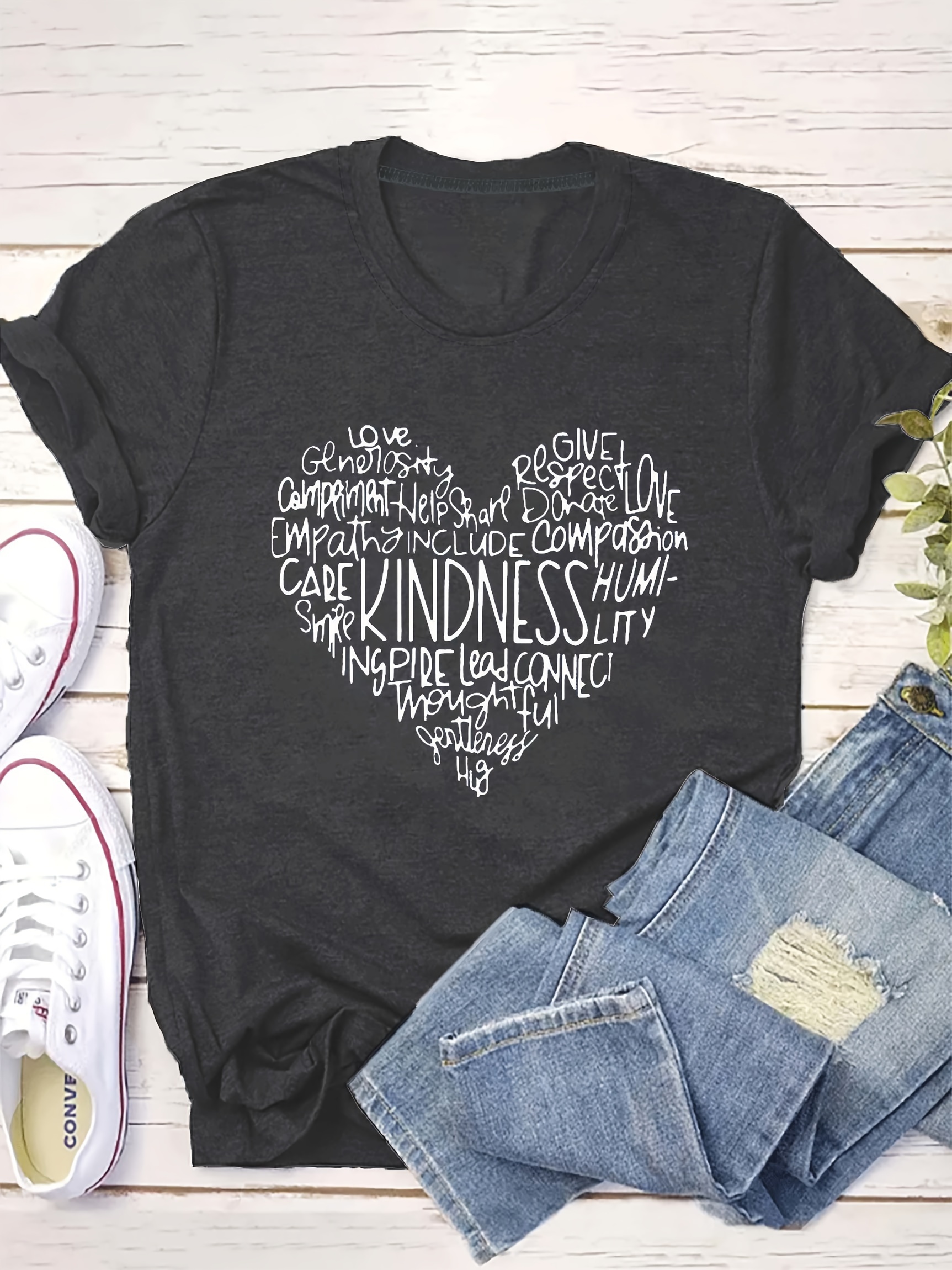 Kindness Heart Print T shirt Short Sleeve Crew Neck Casual - Temu Australia