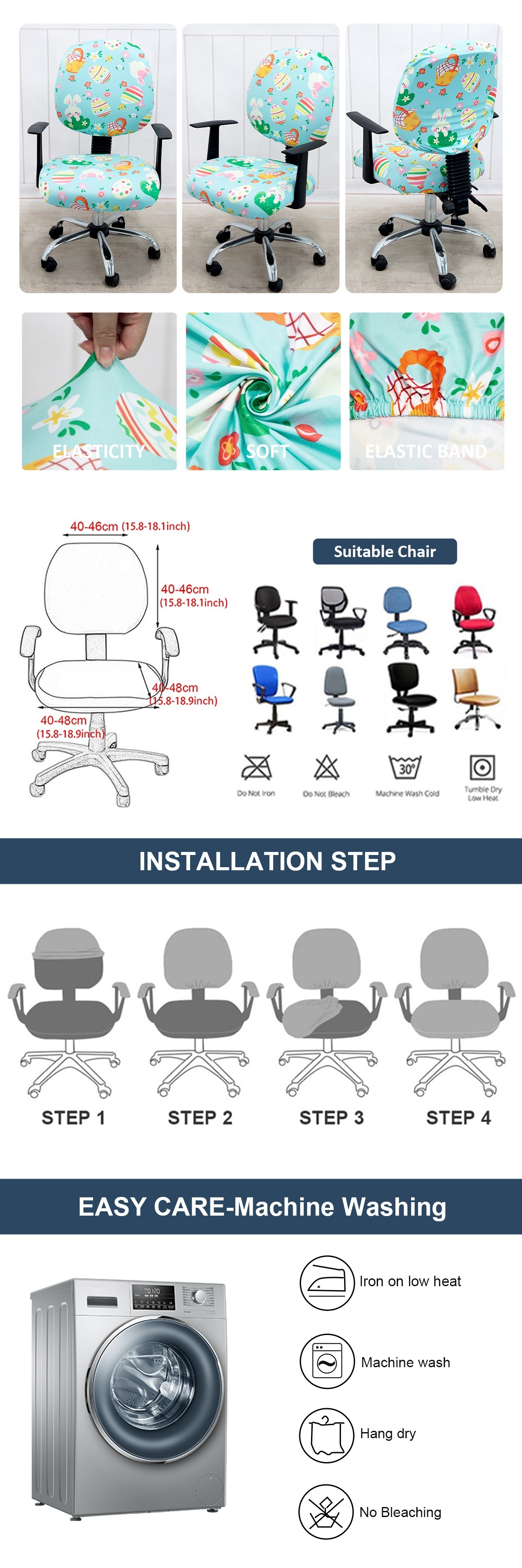 Easter Print Rabbit Carrot Flower Elastic Split Office Chair - Temu New ...