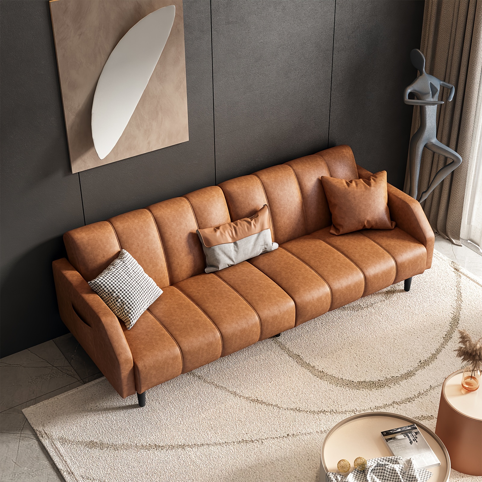 Leather Loveseat Sofa Bed 78 inch Futon Sofa Bed Adjustable Futon Set Backrest Sleeper Sofa Couch Modern Decor Love Seat Couches Upholstered Couc