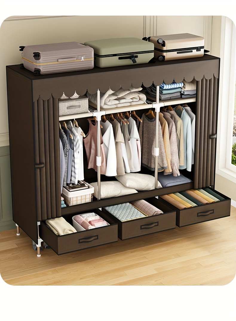 Portable Wardrobe Closet Organizer With Sturdy Metal Frame And Durable ...