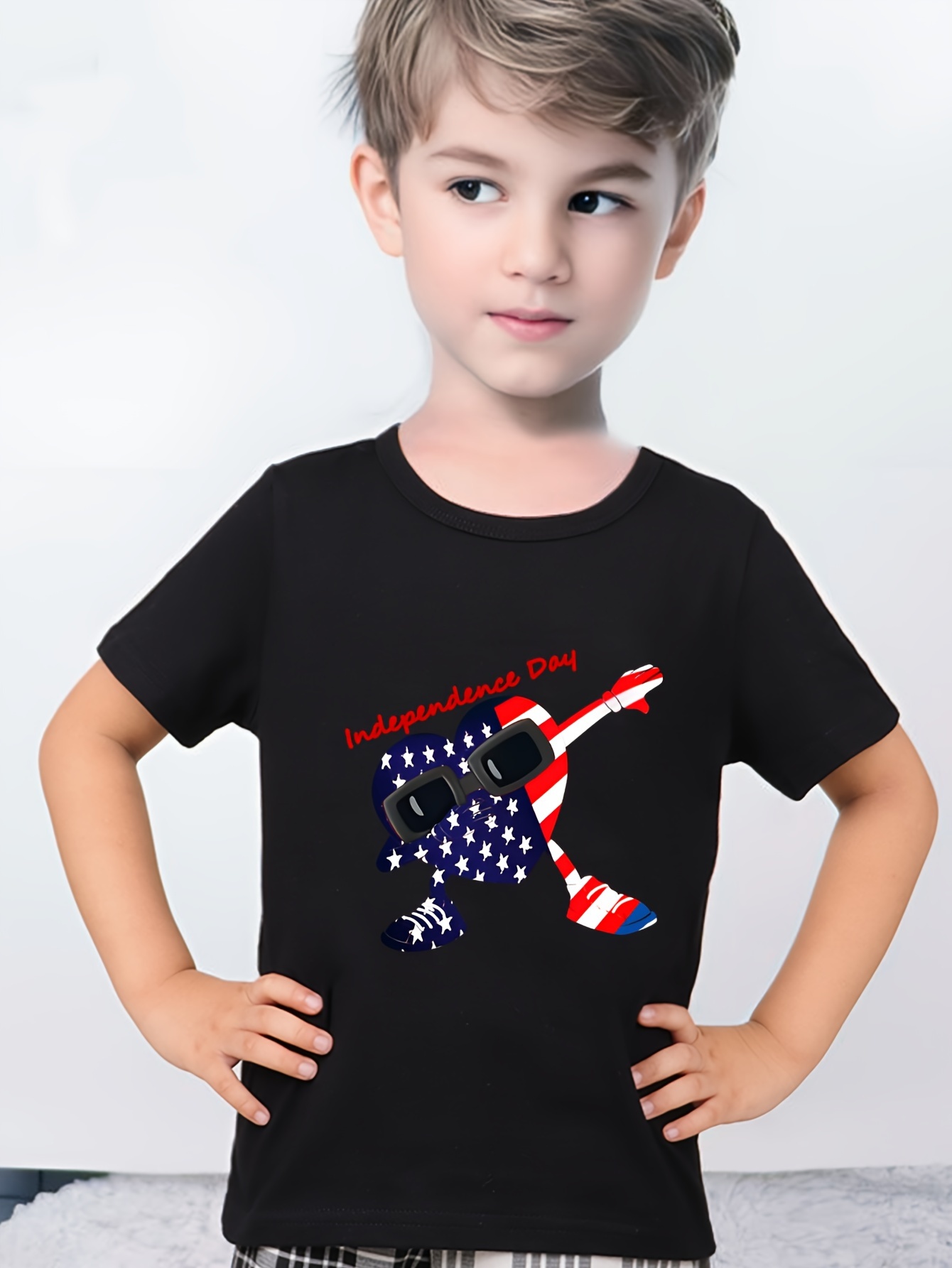 Independency Day Flag Hearts Print Tee Summer Tops Boys Kids - Temu Ireland