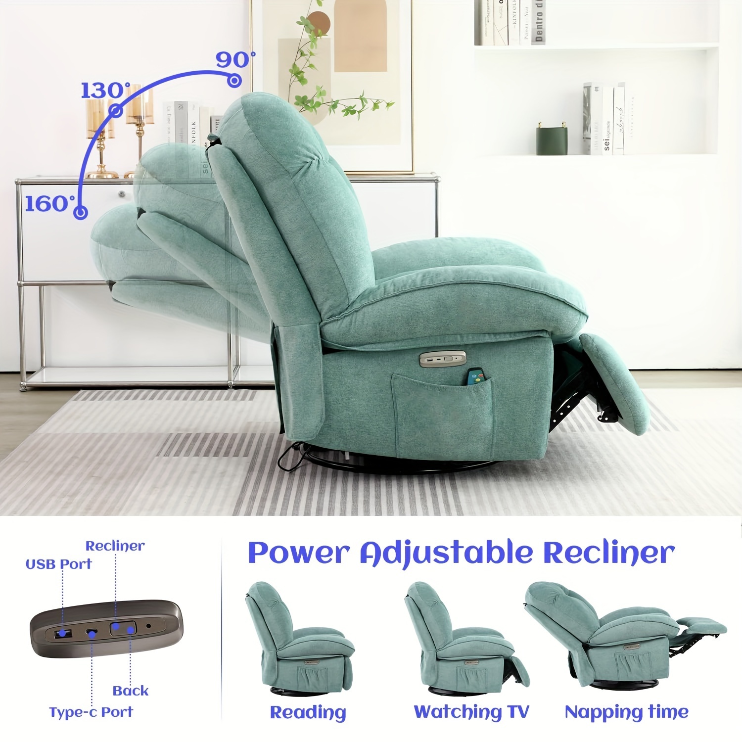 Geen Power Recliner Padded Swivel Chair Vibrating - Temu